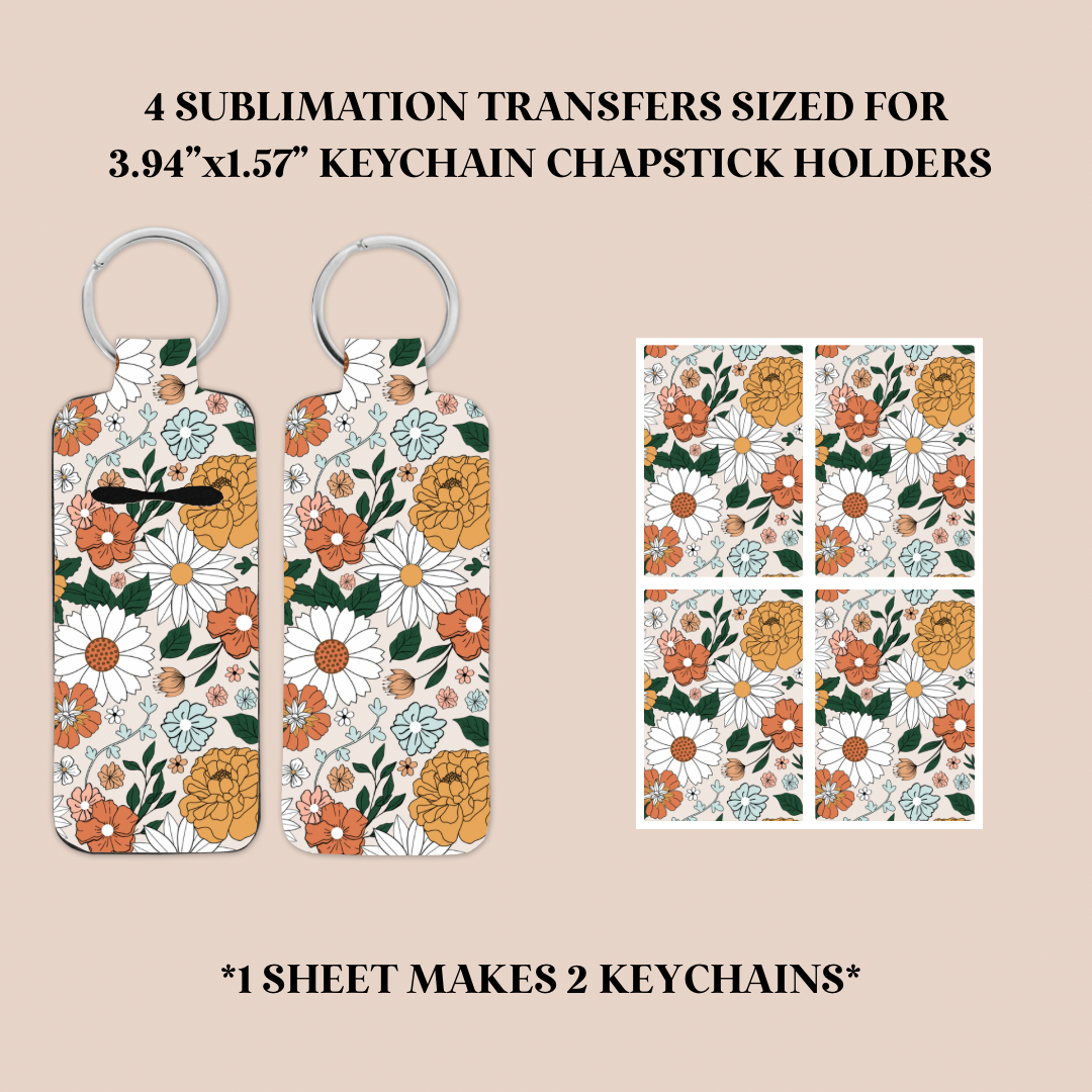 Fall Floral Keychain Chapstick Holder Sublimation Transfer – Brix & Co ...