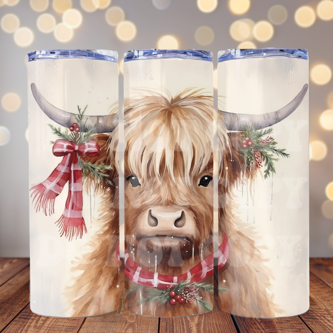 Christmas Highland Cow 20 oz Skinny Tumbler Sublimation Transfer – Brix ...
